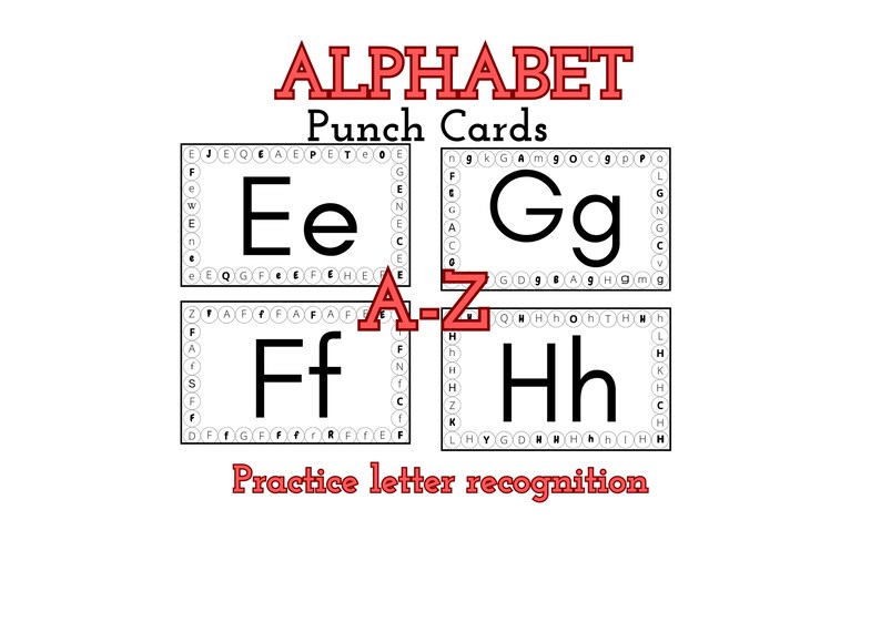 Alphabet Hole Punch Fine Motor Letter Cards for Preschool, Kindergarten ...