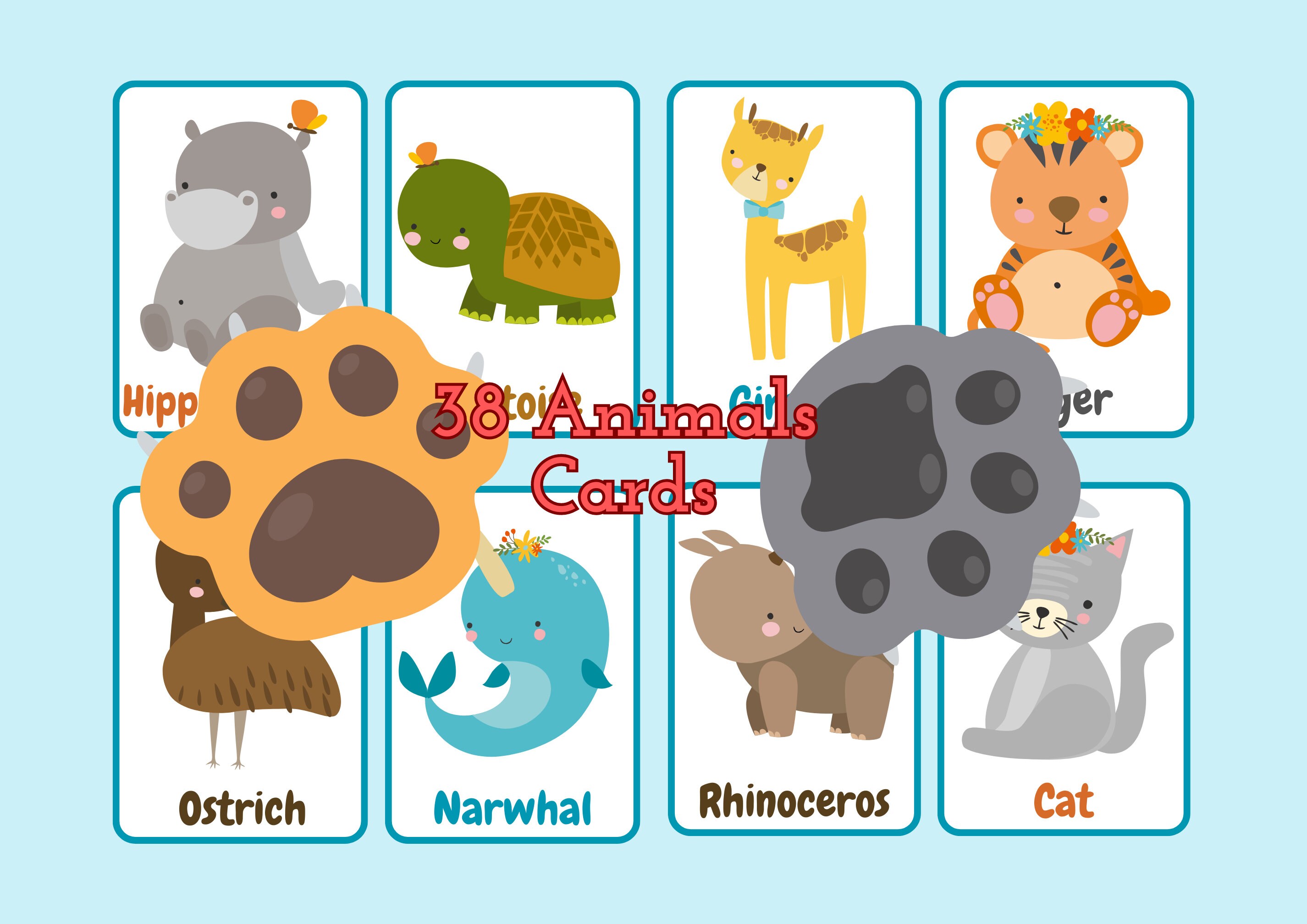 Animals Cards Montessori Flashcards Pre-school Cards - Etsy