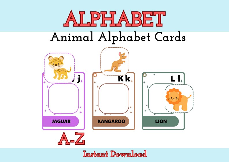 Animal Alphabet Flash Cards, ABC Flash Cards, Alphabet Matching Game ...