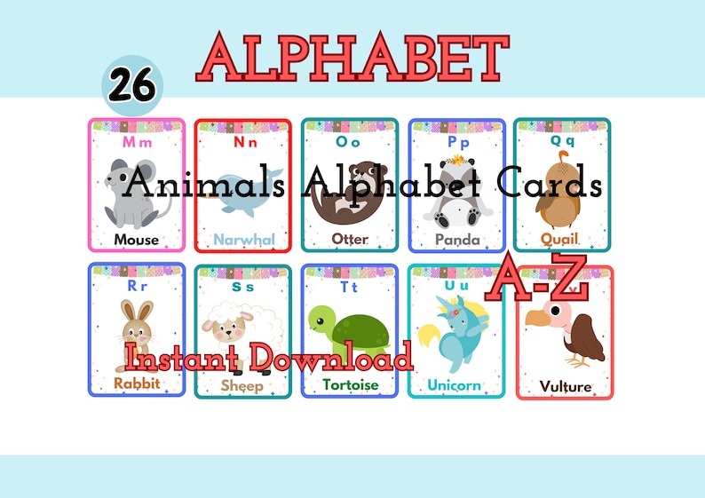 Animal Alphabet Flash Cards, ABC Flash Cards, Alphabet Matching Game ...