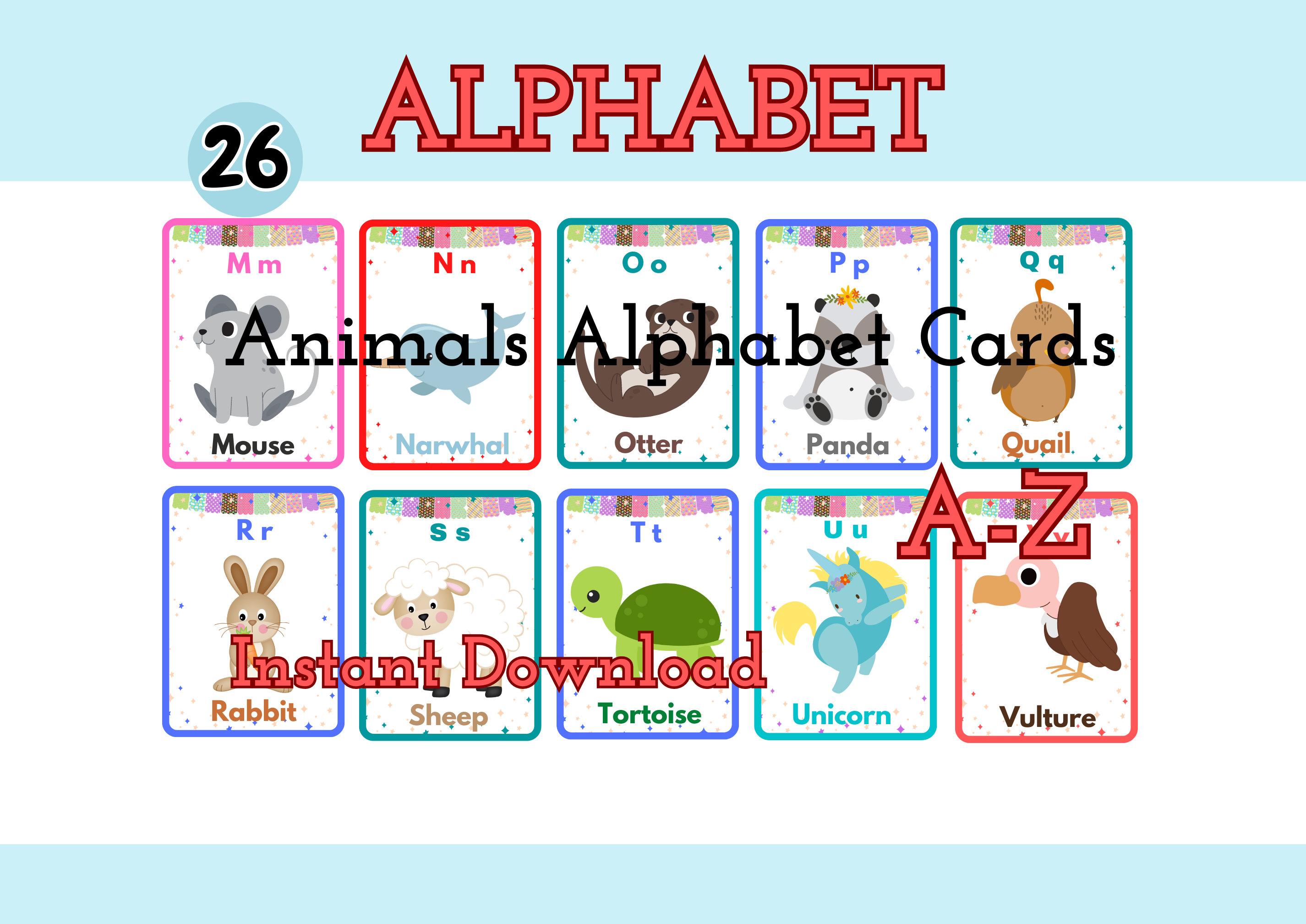 Animal Alphabet Flash Cards, ABC Flash Cards, Alphabet Matching Game ...