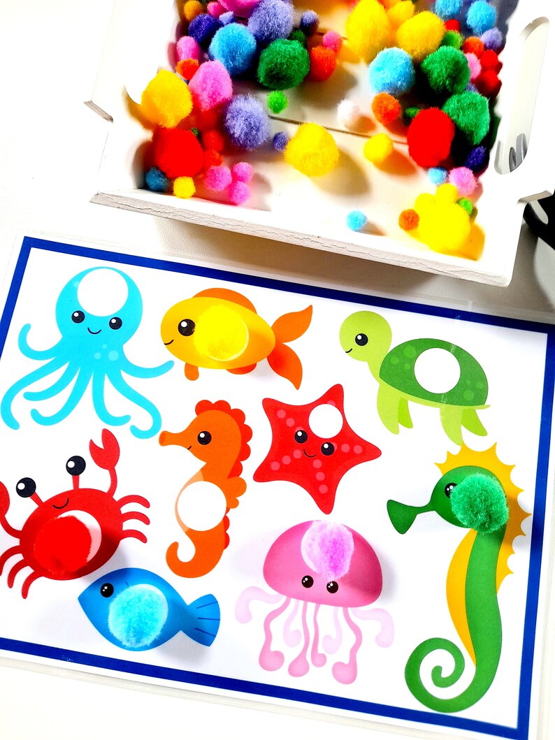 Color Activity With Pompoms, Fine Motor Skills, Homeschool Worksheet ...