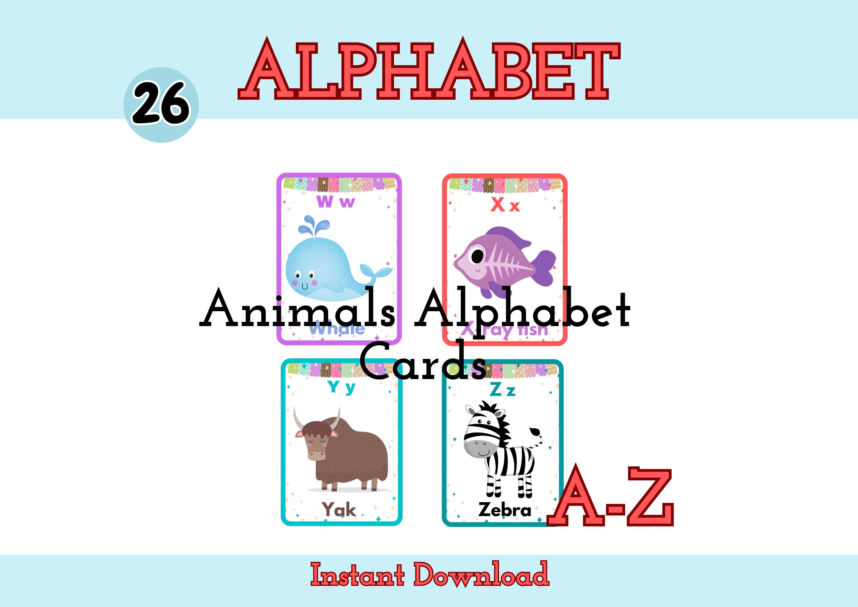 Animal Alphabet Flash Cards, ABC Flash Cards, Alphabet Matching Game ...