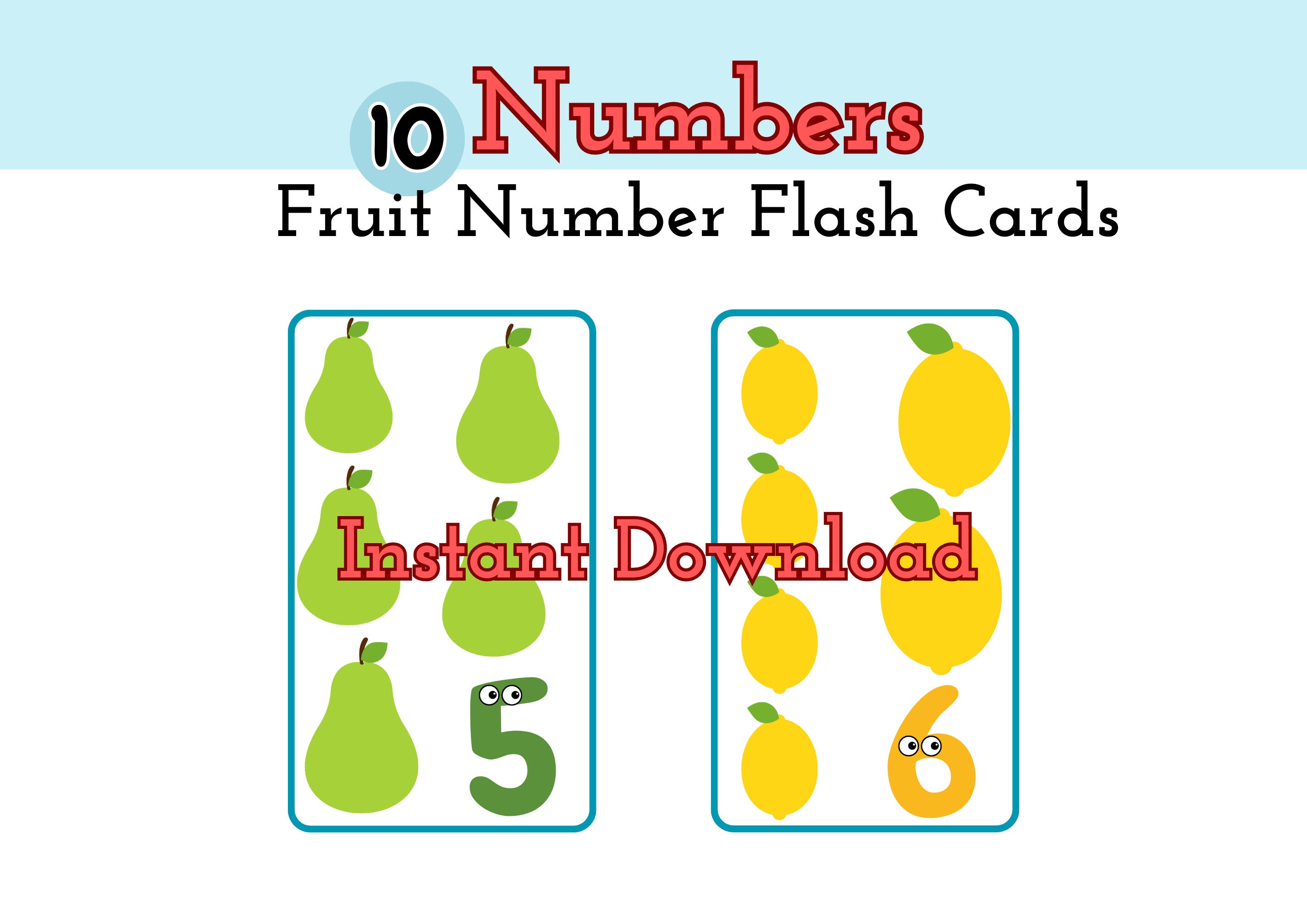 Fruit Number Flash Cards, Printable, Number Matching Game, Learning ...