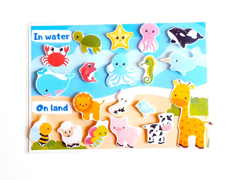Sorting Land Animals and Water Animals for Toddlers and - Etsy