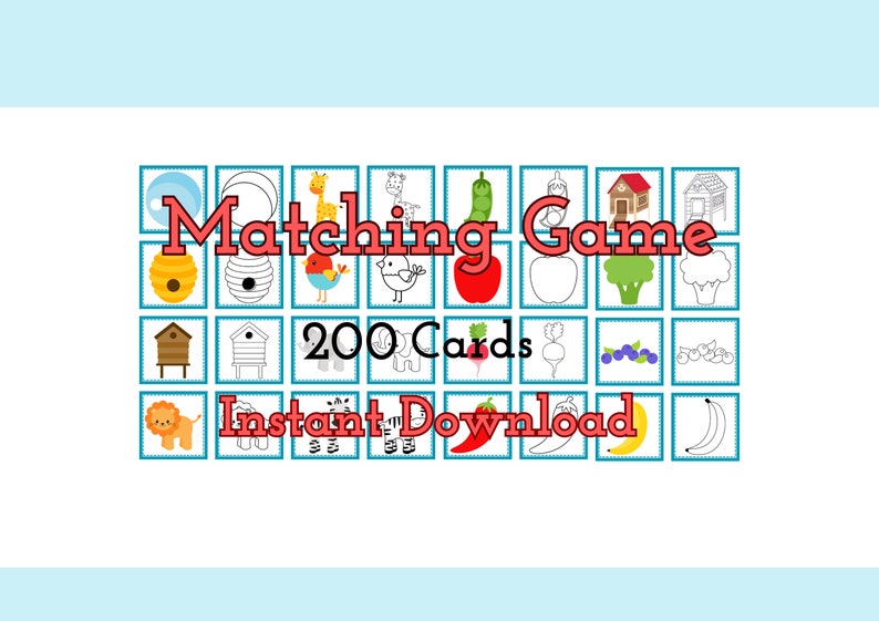 Matching Card Game, Printable Activity for Toddlers, Fine Motor Skills ...