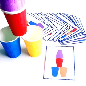 Stacked Cups Pattern Activity, Printable Color Matching Game. - Etsy