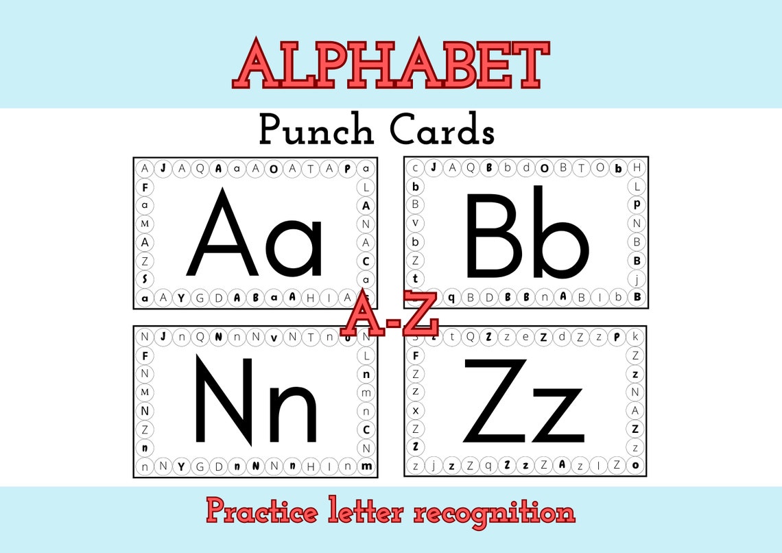 Alphabet Hole Punch Fine Motor Letter Cards for Preschool, Kindergarten ...
