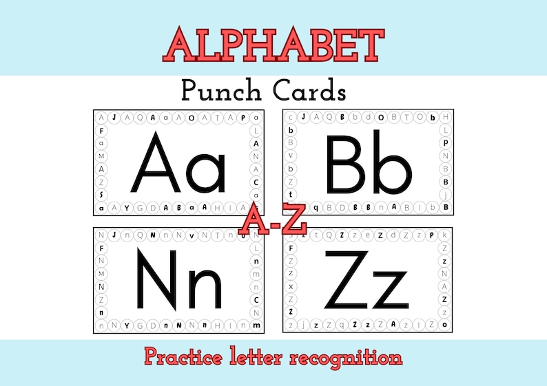 Alphabet Hole Punch Fine Motor Letter Cards for Preschool, Kindergarten ...