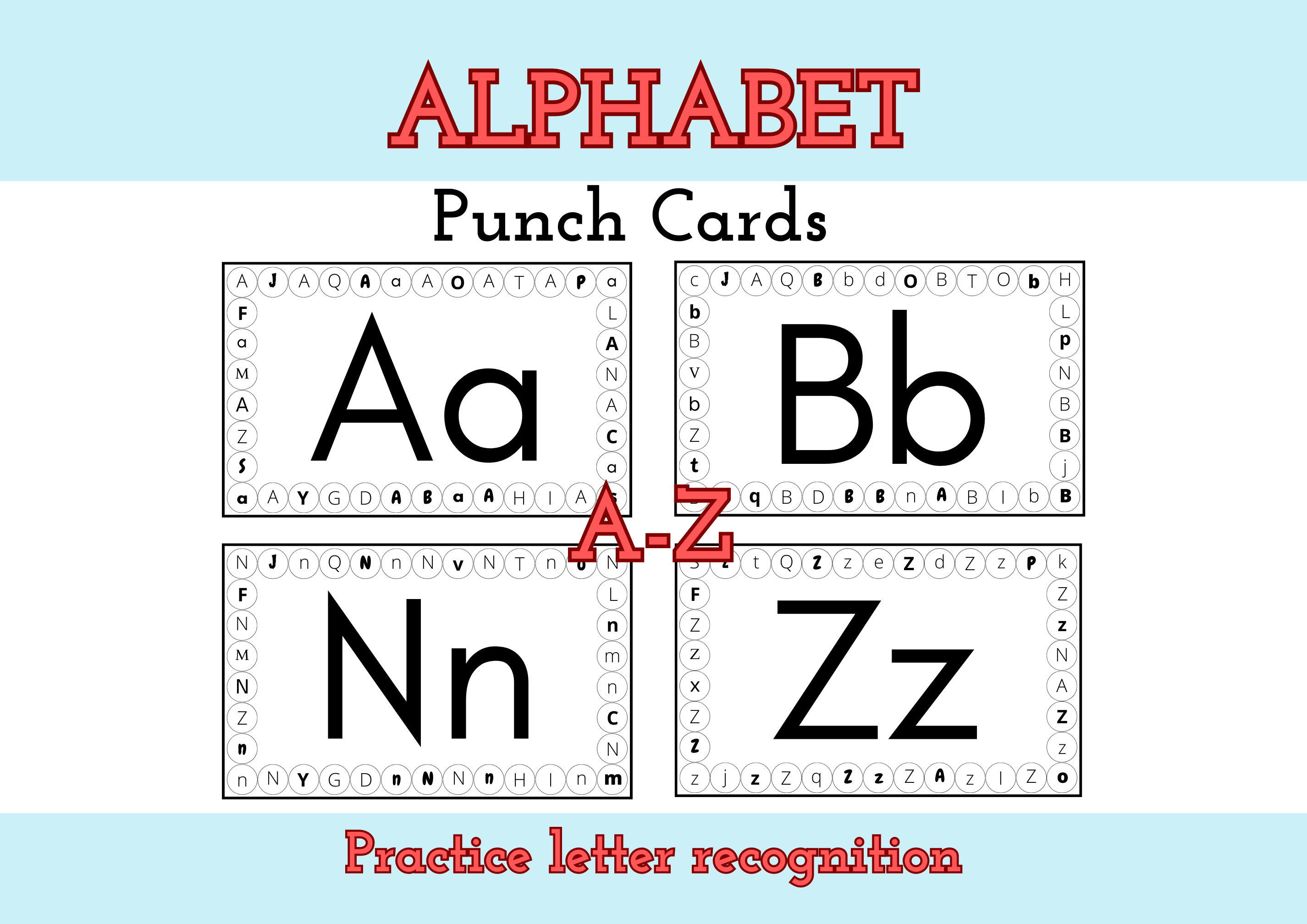 Alphabet Hole Punch Fine Motor Letter Cards for Preschool, Kindergarten ...