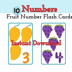 Fruit Number Flash Cards, Printable, Number Matching Game, Learning ...