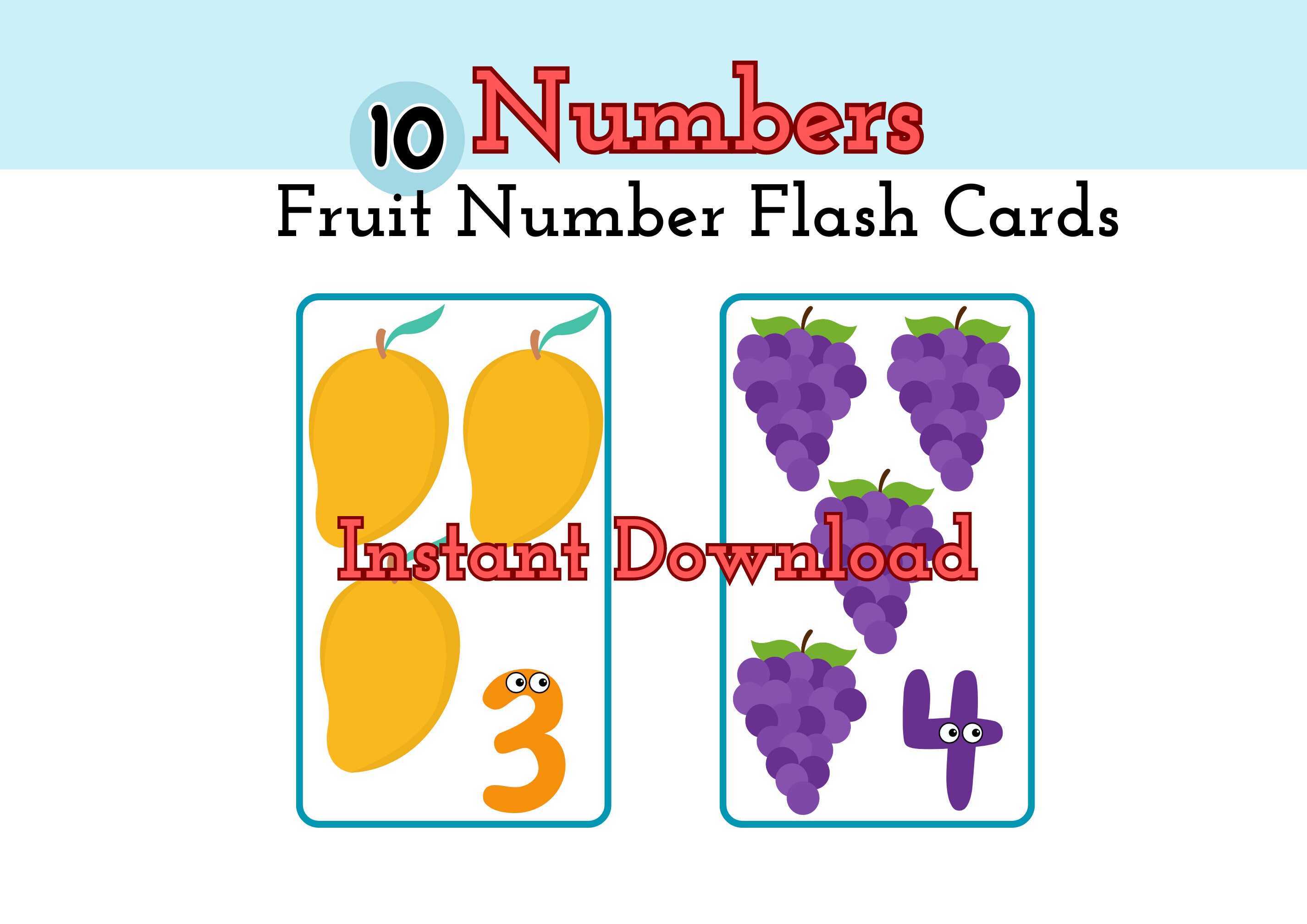 Fruit Number Flash Cards, Printable, Number Matching Game, Learning ...