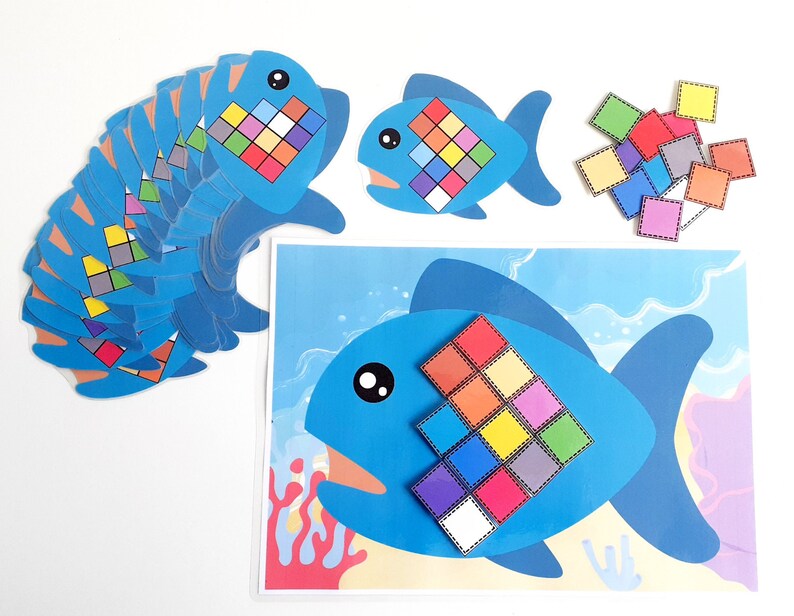 Fish Pattern Activity, Pattern Strips, Color Matching Game, Preschool ...