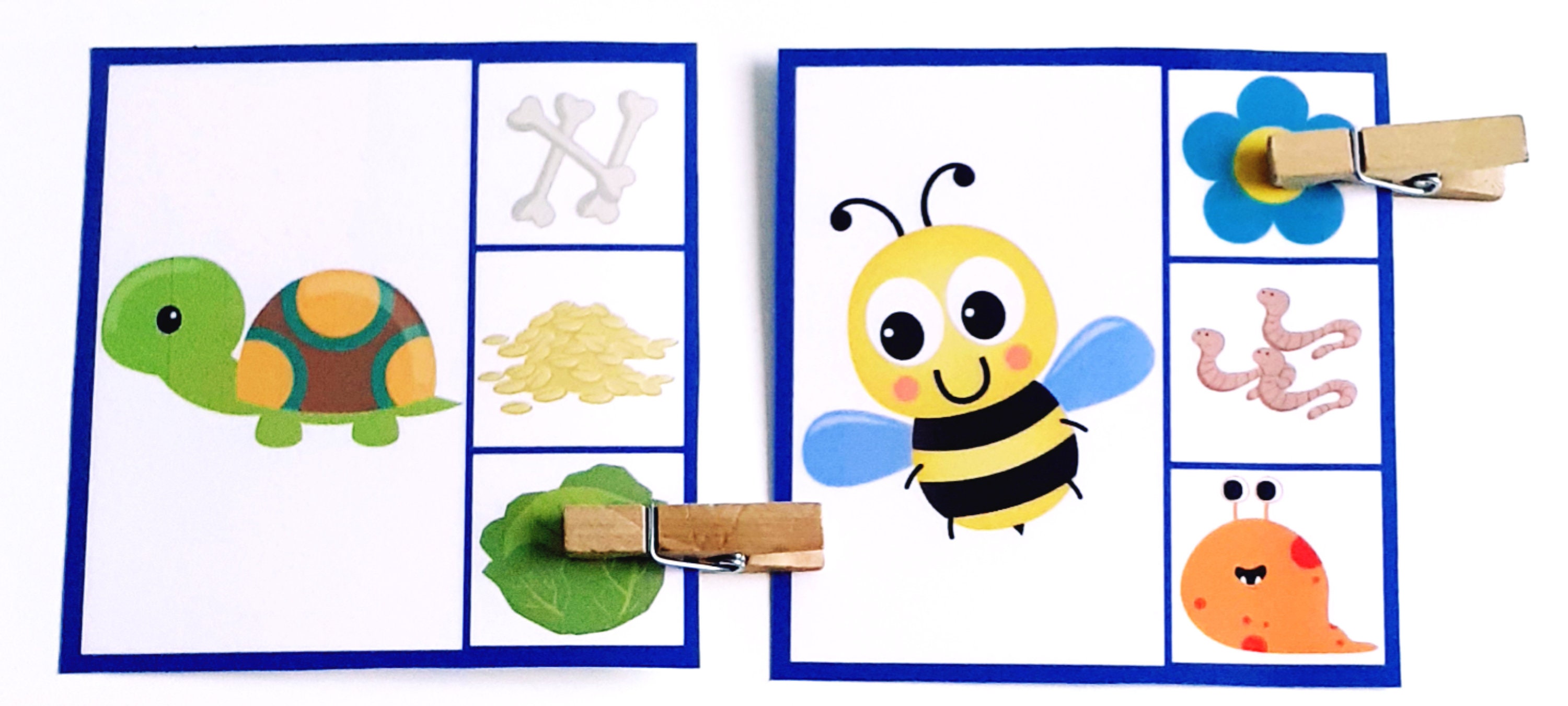 Animals Food, Fine Motor Skills, Animal Matching Game - Etsy