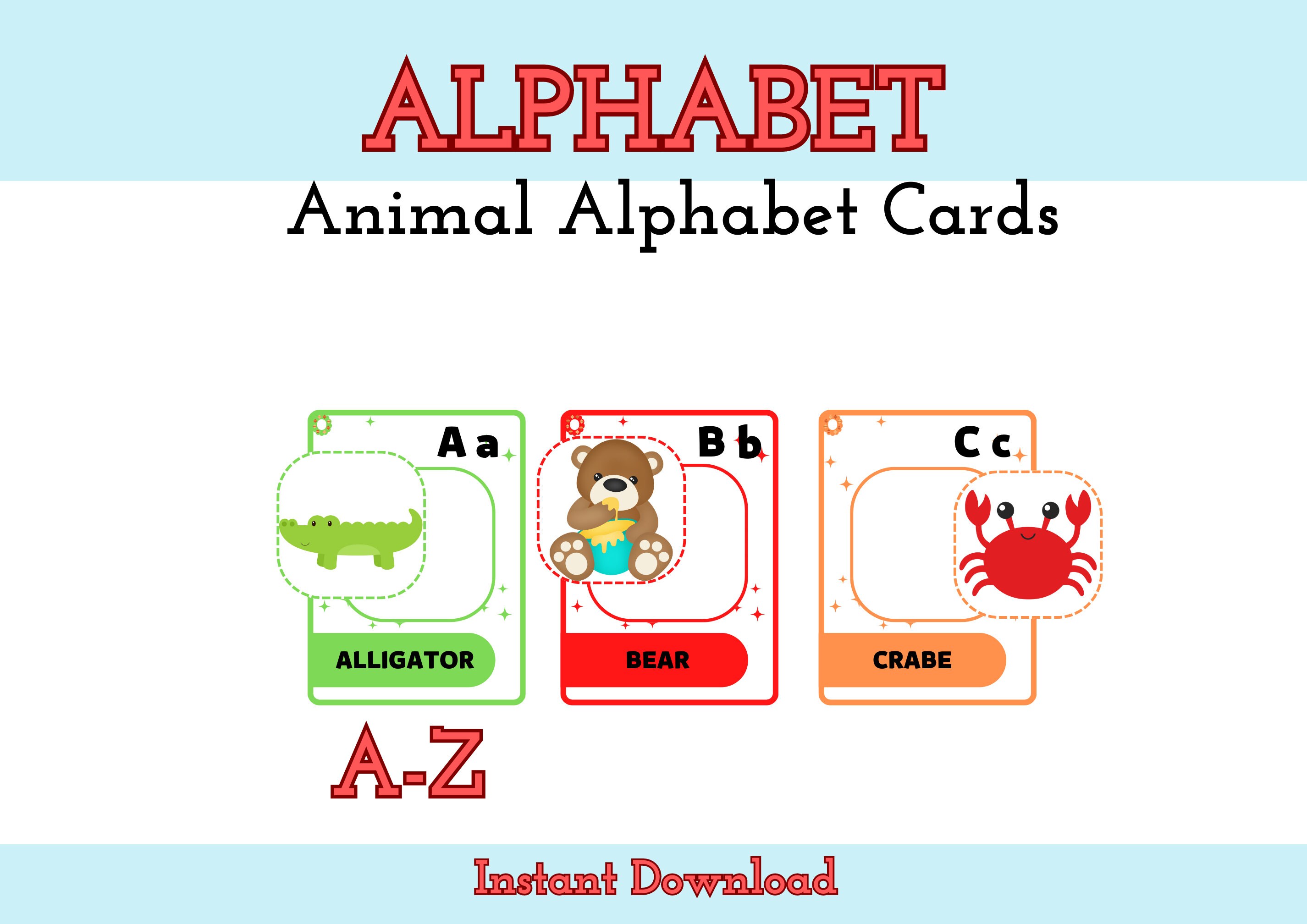 Animal Alphabet Flash Cards, ABC Flash Cards, Alphabet Matching Game ...