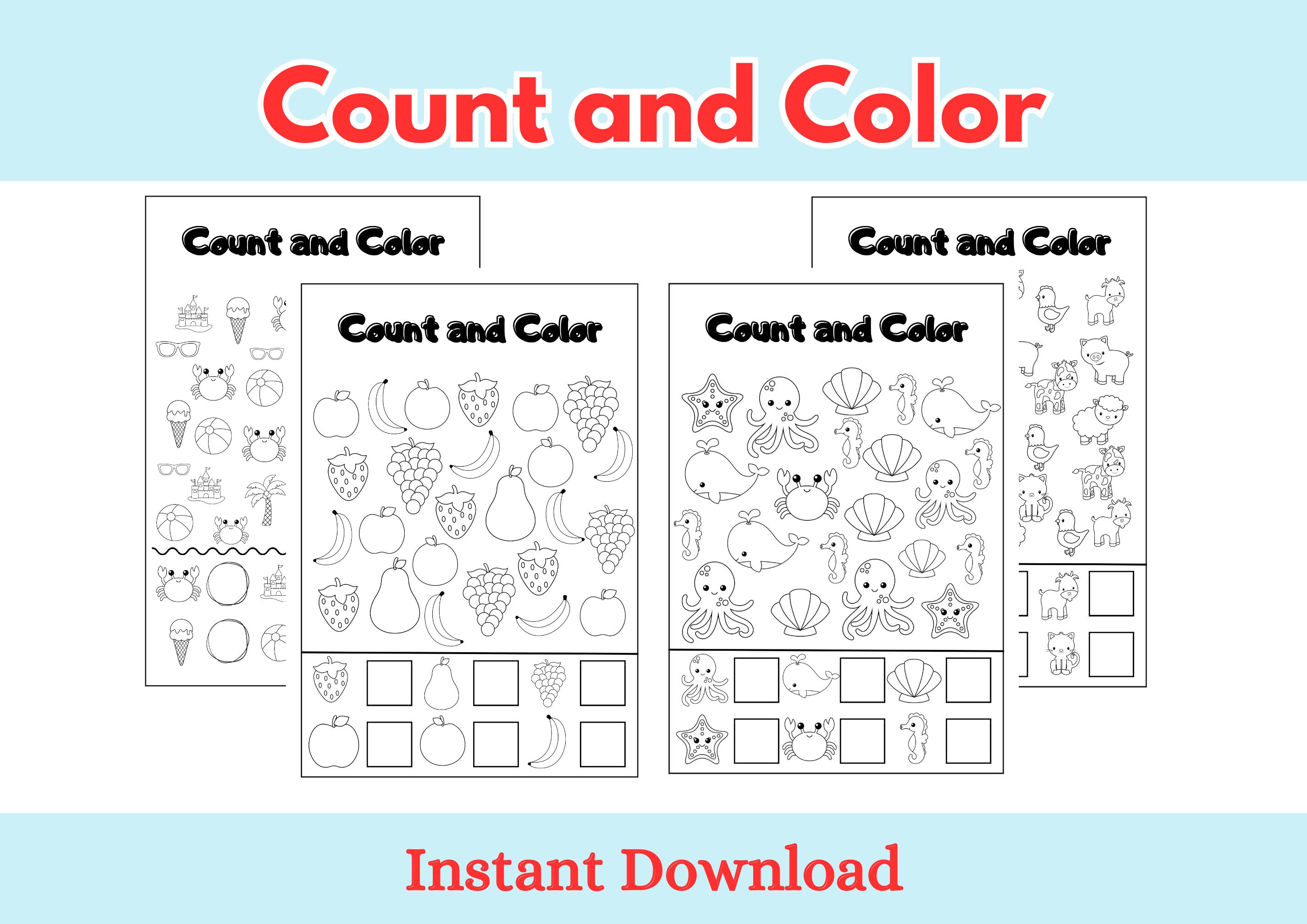 Summer Counting Activity for Toddlers, Printable Worksheets - Etsy