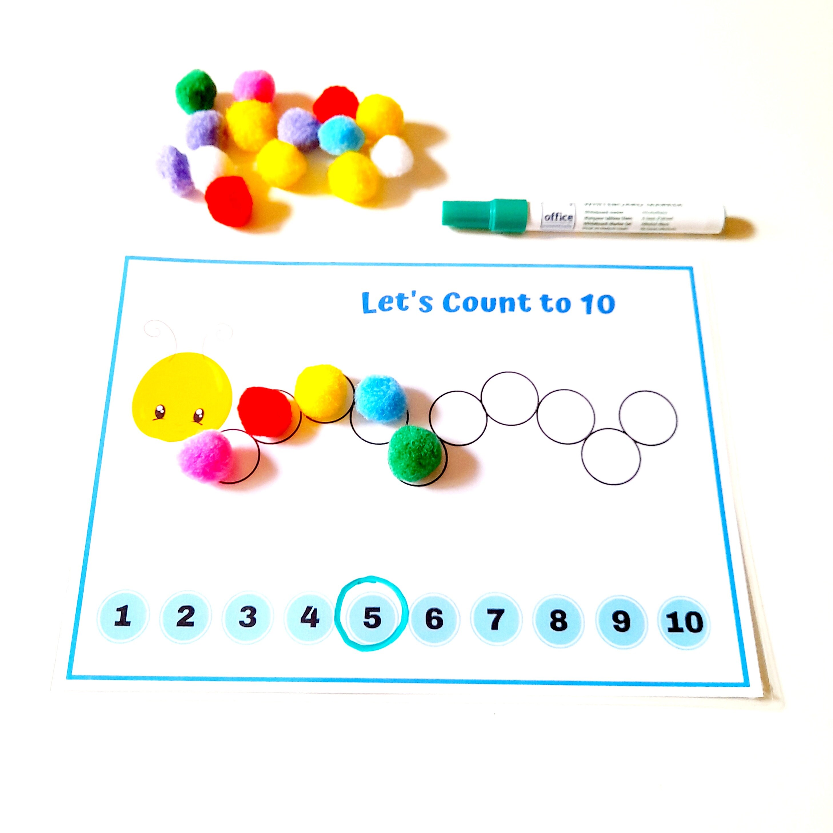 Caterpillar Counting Activity Numbers 1 to 10 Count for Kids (Instant ...