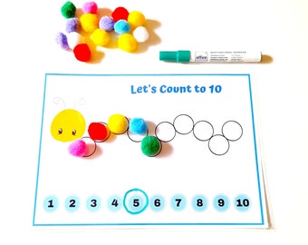 Counting to Ten Caterpillar Activity Printable, Learn to Count, Numbers ...
