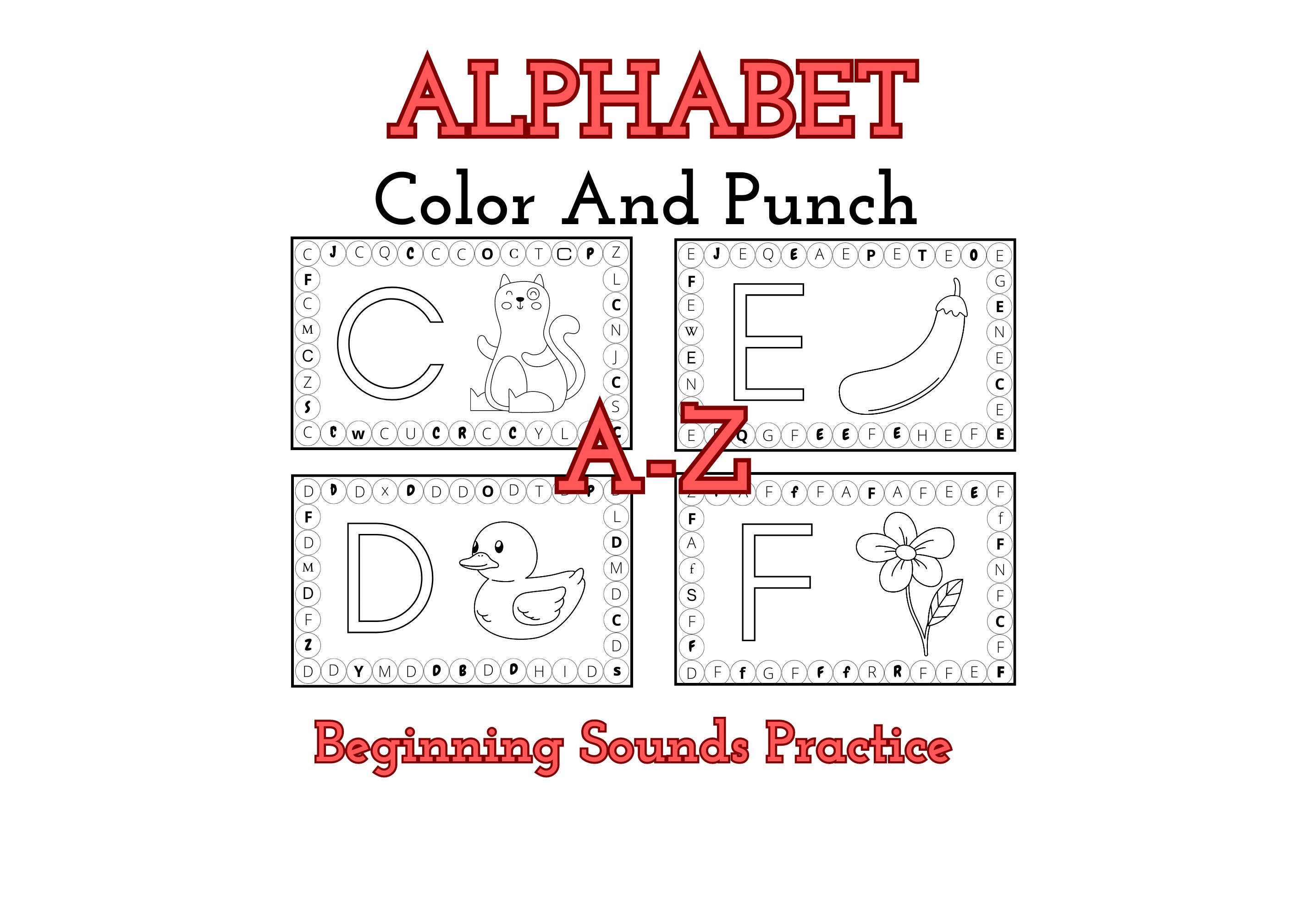 Alphabet Hole Punch Fine Motor Letter Cards for Preschool, Kindergarten ...