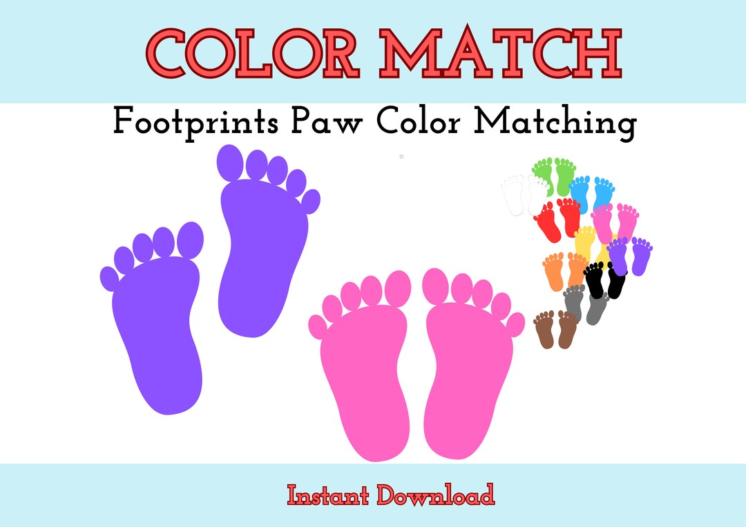 Footprints Paw Color Matching, Color Sorting Matching Game, Color ...
