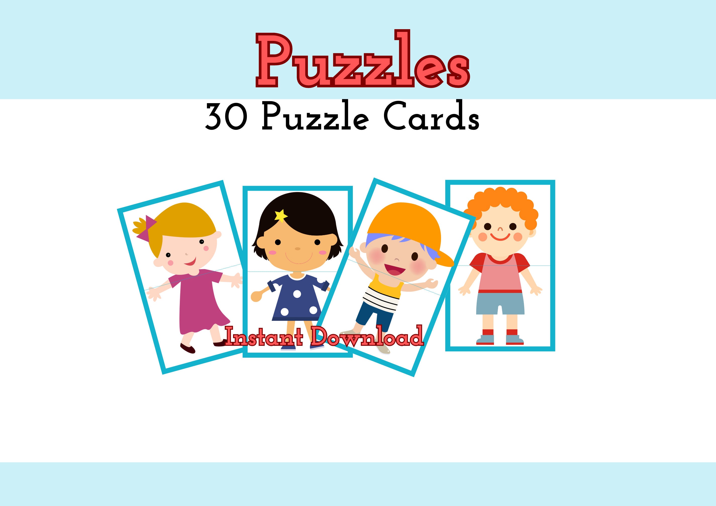 30 Puzzle Cards for Toddlers and Worksheets for Kindergarten - Etsy