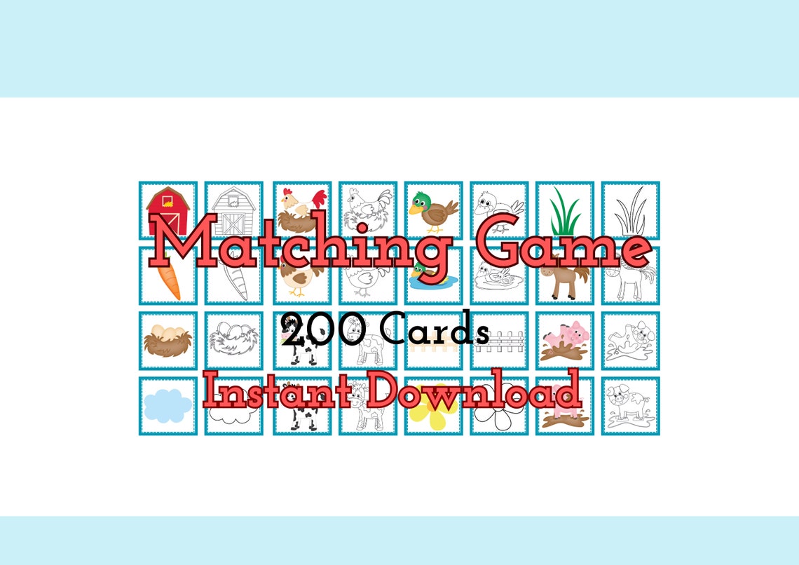 Matching Card Game, Printable Activity for Toddlers, Fine Motor Skills ...