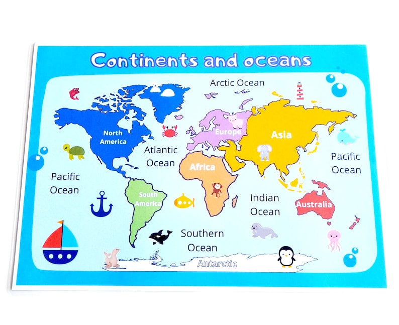 Continents and Oceans, Geography Worksheet, Printables Homeschool ...