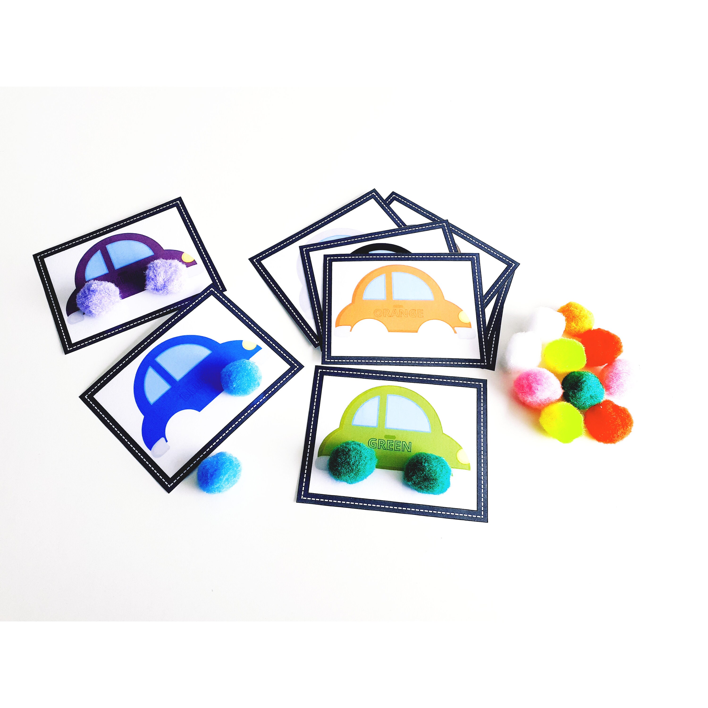 Car Color Activity With Pompoms, Fine Motor Skills, Homeschool ...