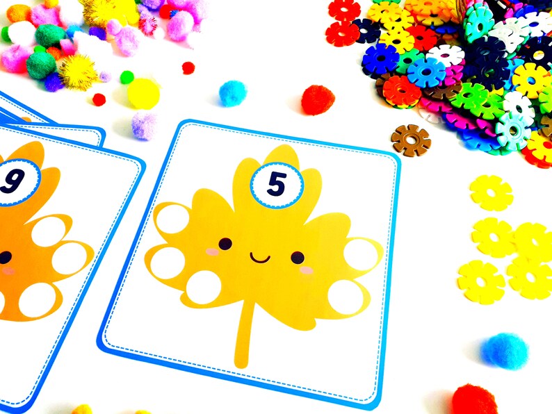 Leaf Counting Activity, Counting With Pompoms, Fine Motor Skills ...