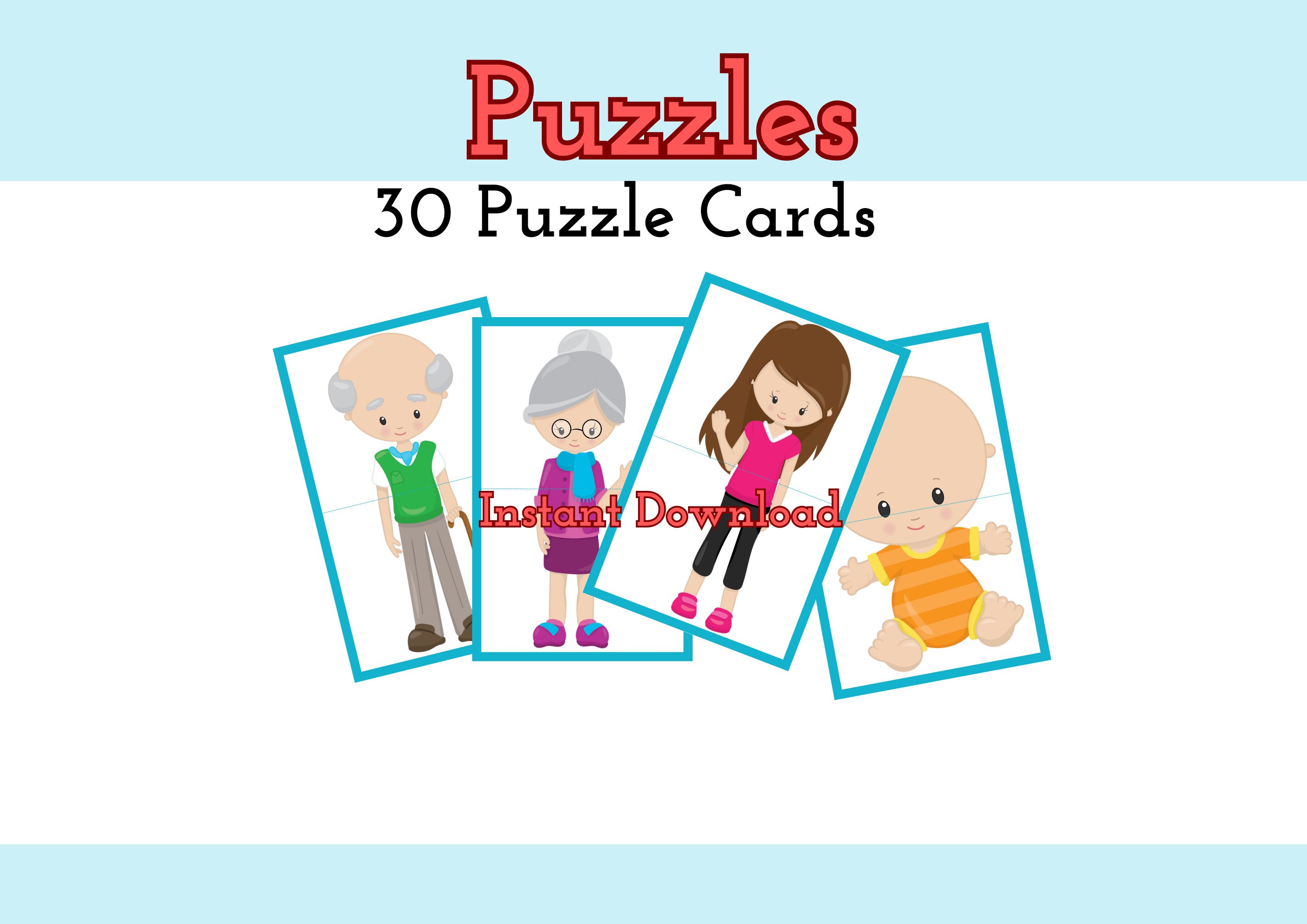 30 Puzzle Cards for Toddlers and Worksheets for Kindergarten - Etsy