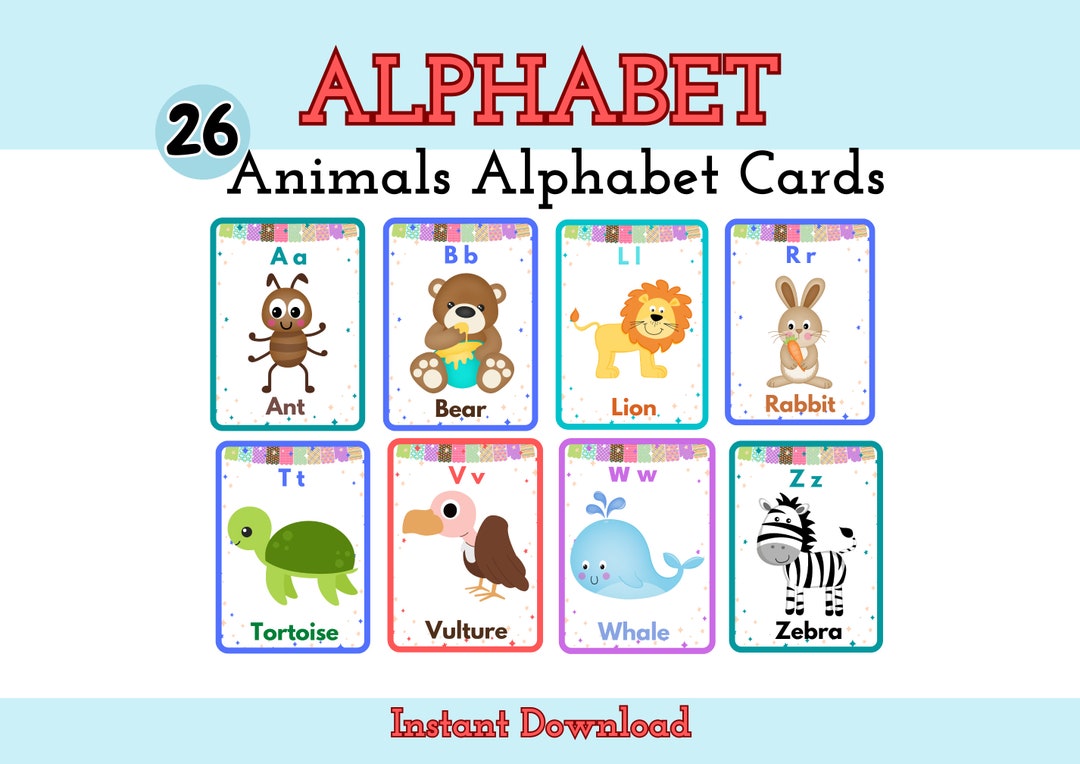 Animal Alphabet Flash Cards, ABC Flash Cards, Alphabet Matching Game ...
