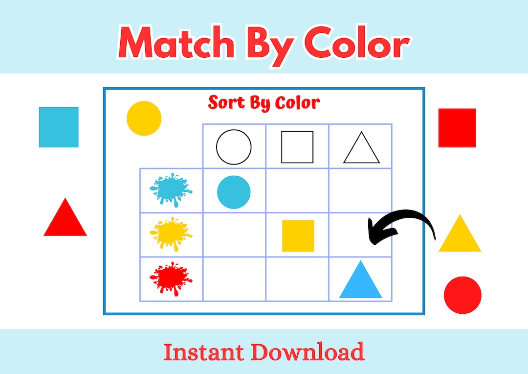 Shapes Sorting Activity by Color, Color Sorting Printable Activity - Etsy