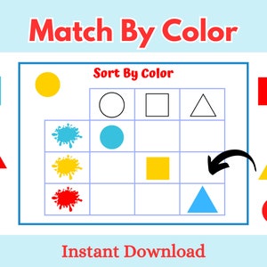 Shapes Sorting Activity by Color, Color Sorting Printable Activity - Etsy