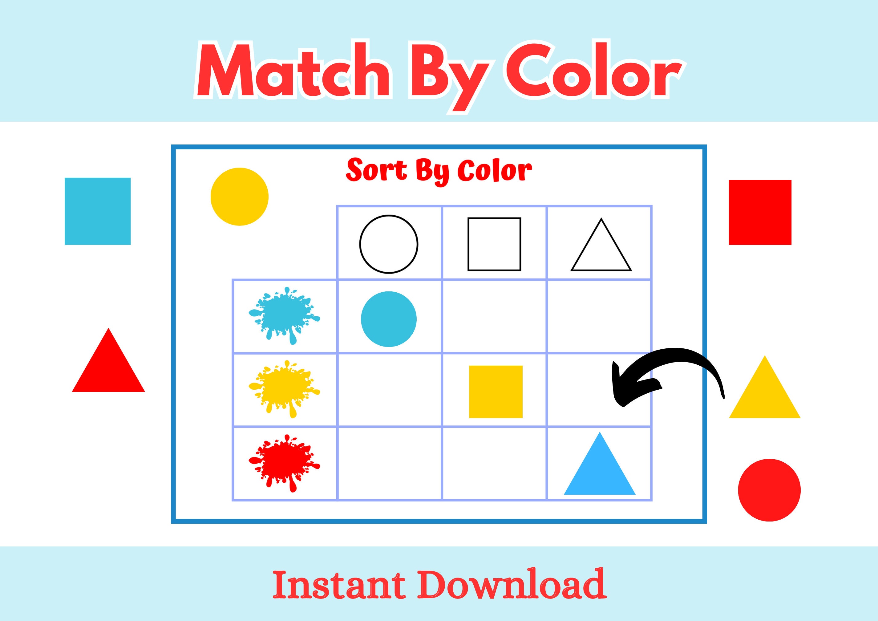 Shapes Sorting Activity by Color, Color Sorting Printable Activity - Etsy