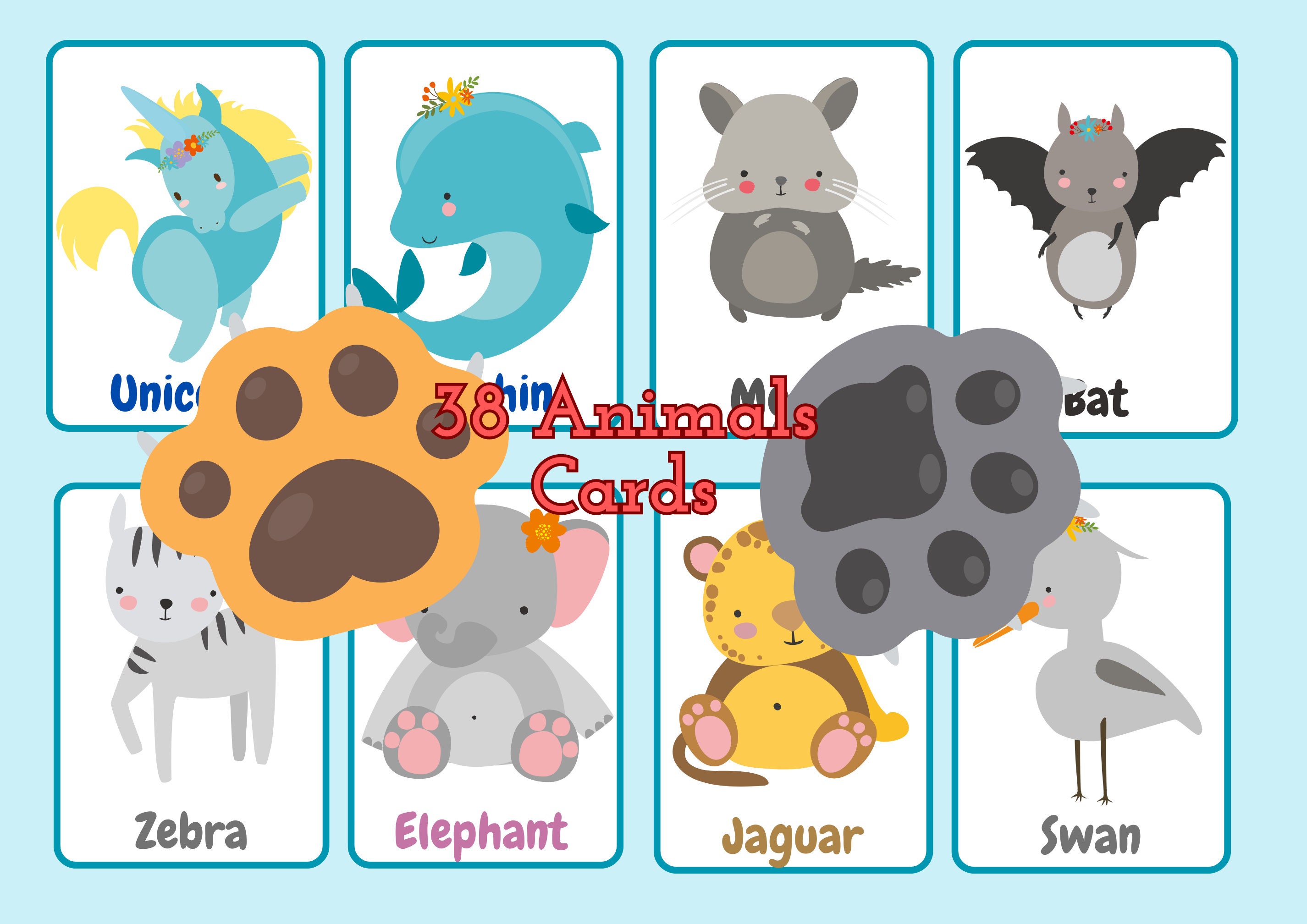 Animals Cards Montessori Flashcards Pre-school Cards - Etsy