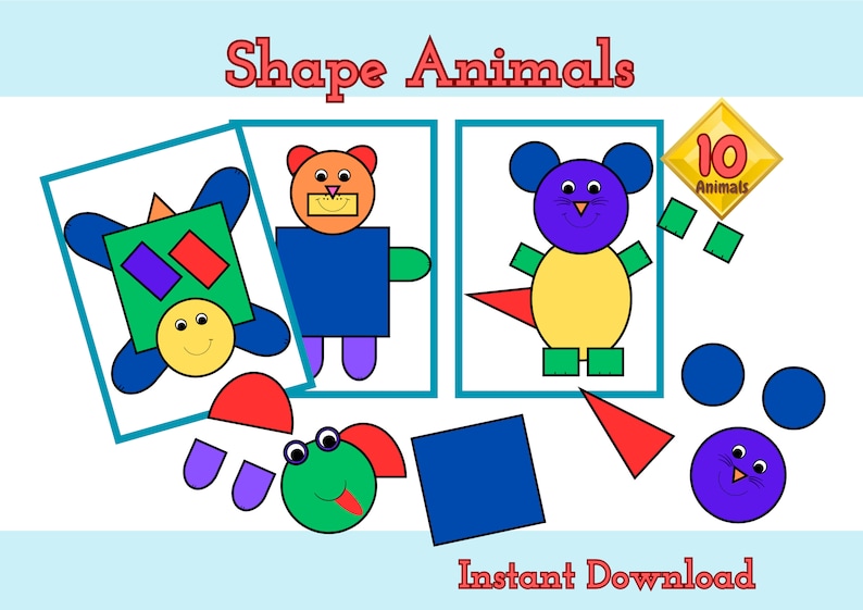 Shape Animals, Shape Matching Game, Puzzle Activity With Shapes. - Etsy
