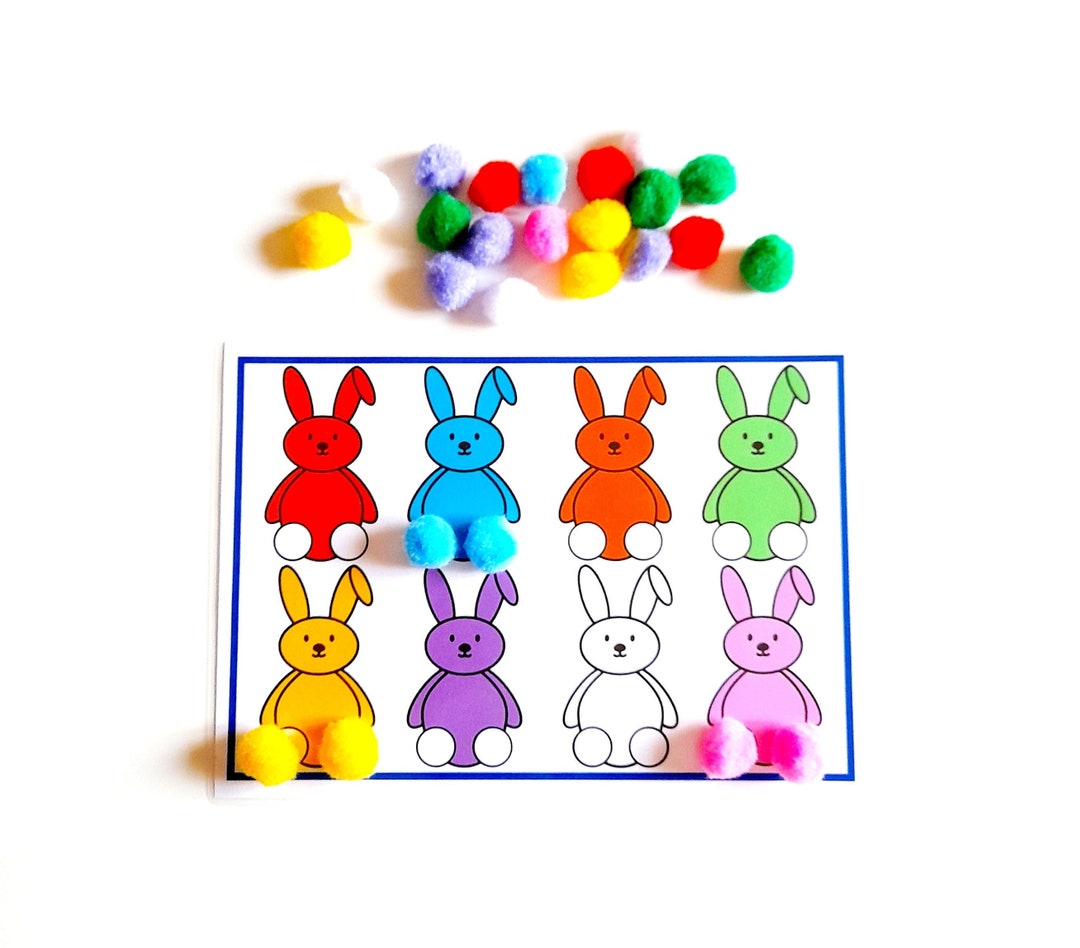 Color Activity With Pompoms, Fine Motor Skills, Homeschool Worksheet ...