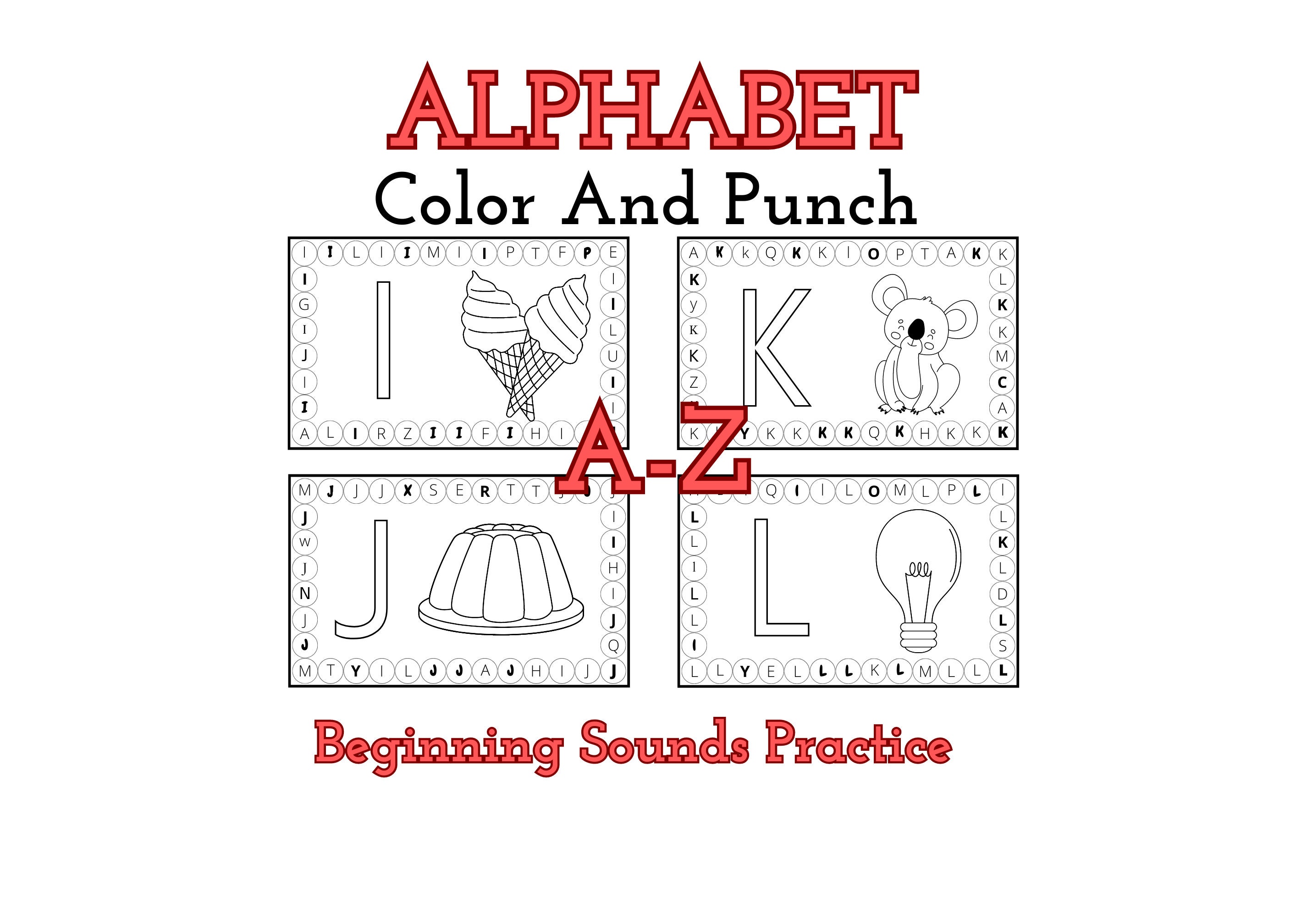 Alphabet Hole Punch Fine Motor Letter Cards for Preschool, Kindergarten ...