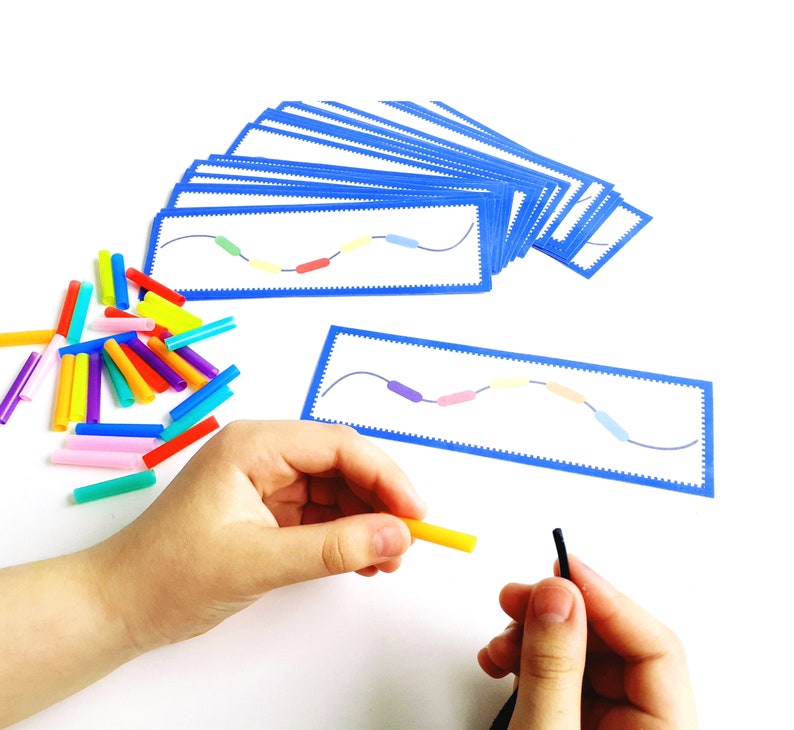 Straw Threading Repeating Pattern Activity and Fine Motor Skills for ...