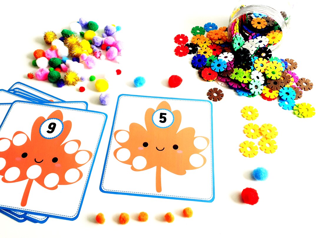 Leaf Counting Activity, Counting With Pompoms, Fine Motor Skills ...