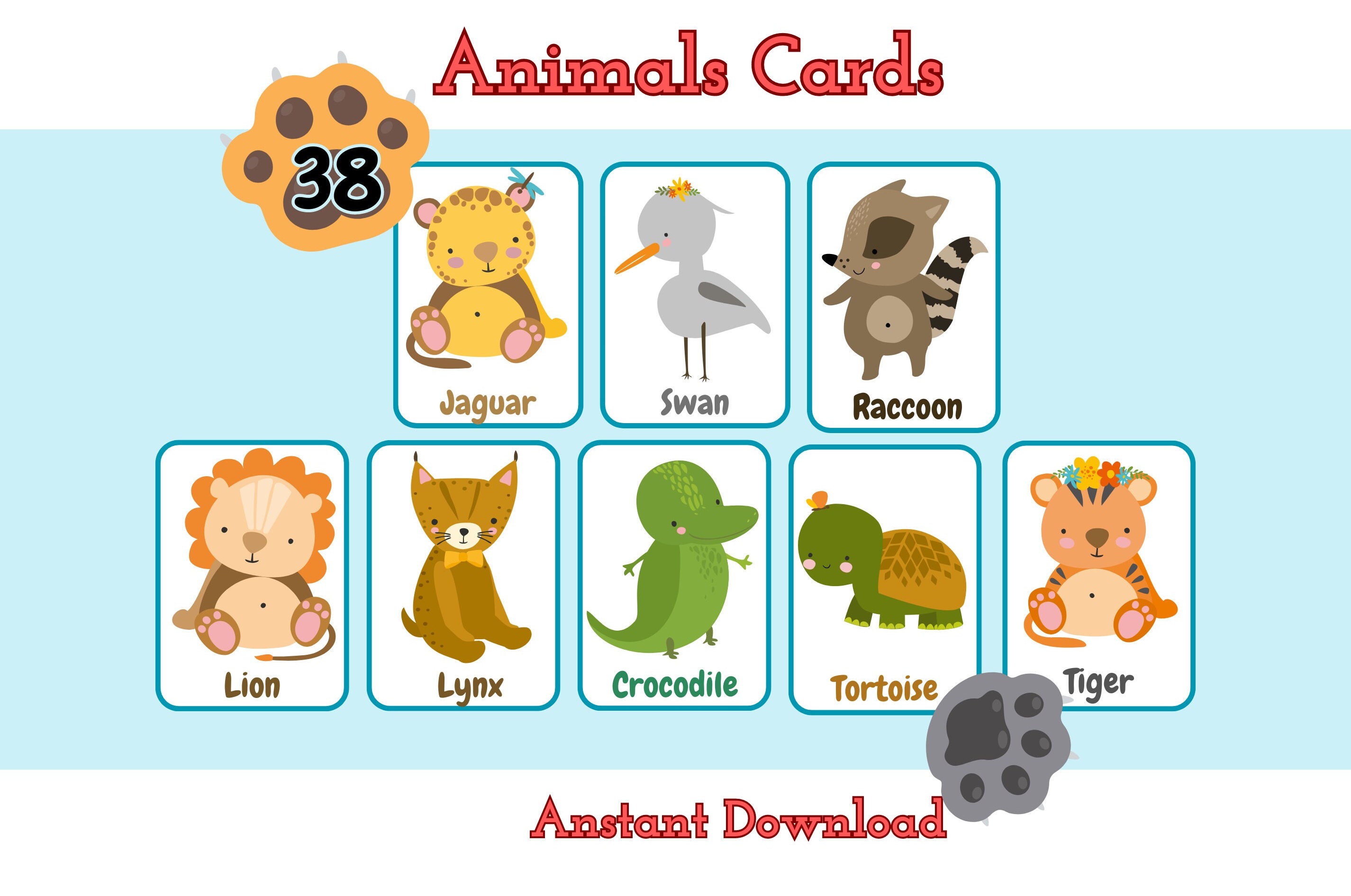 Animals Cards Montessori Flashcards Pre-school Cards - Etsy