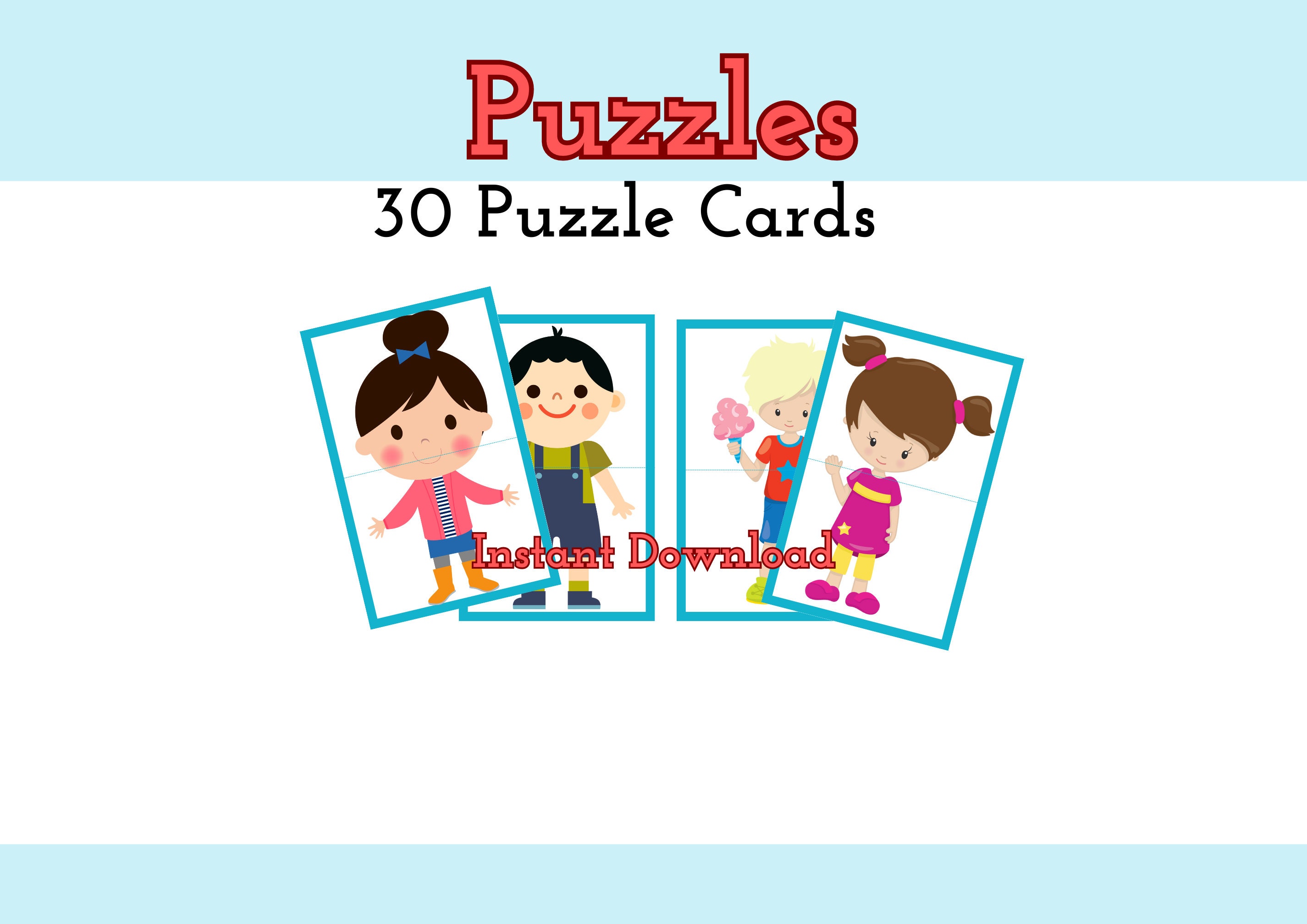 30 Puzzle Cards for Toddlers and Worksheets for Kindergarten - Etsy
