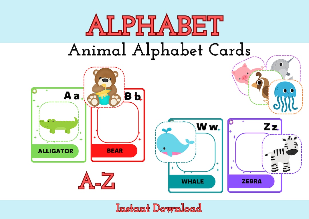 Animal Alphabet Flash Cards, ABC Flash Cards, Alphabet Matching Game ...