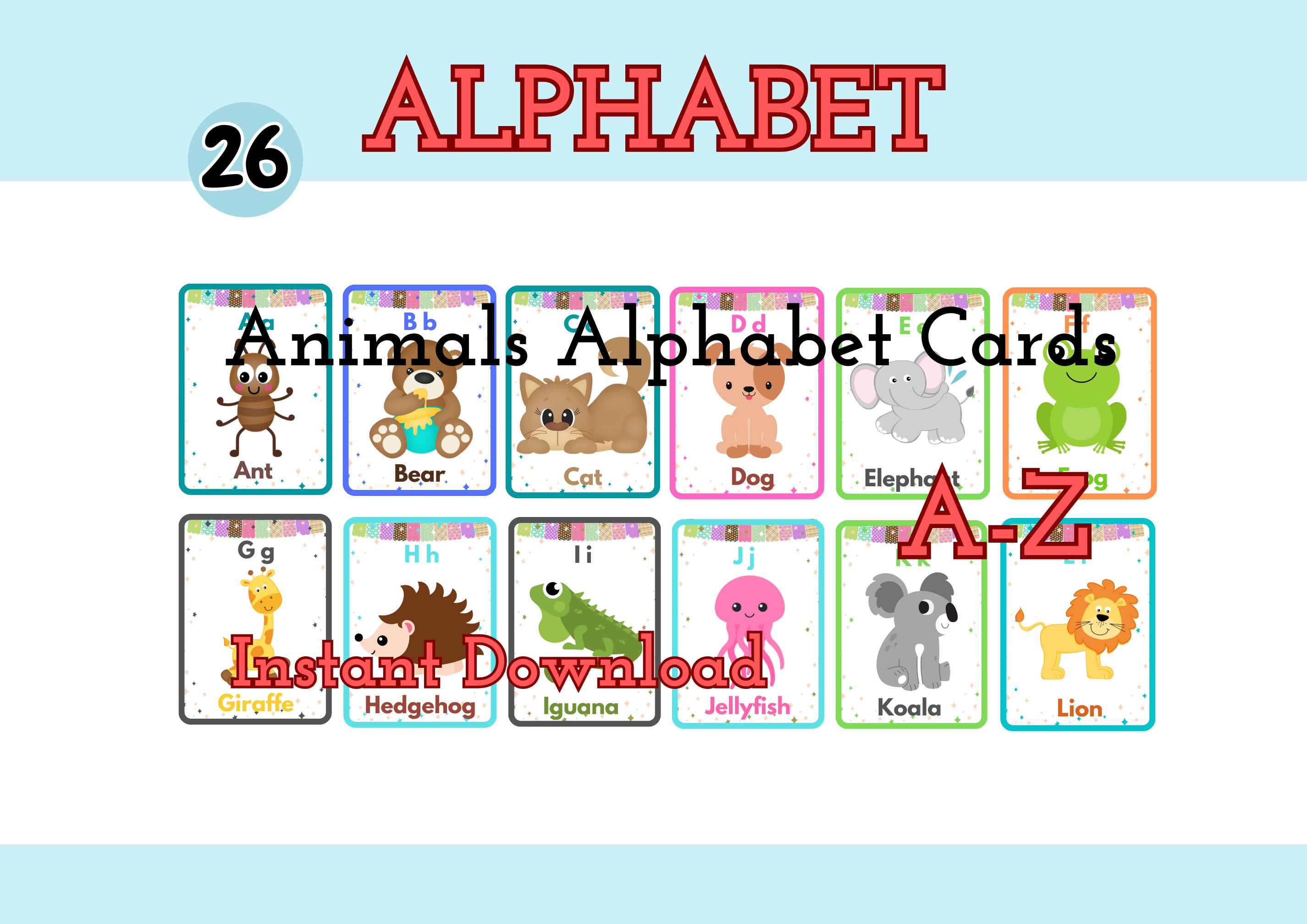 Animal Alphabet Flash Cards, ABC Flash Cards, Alphabet Matching Game ...