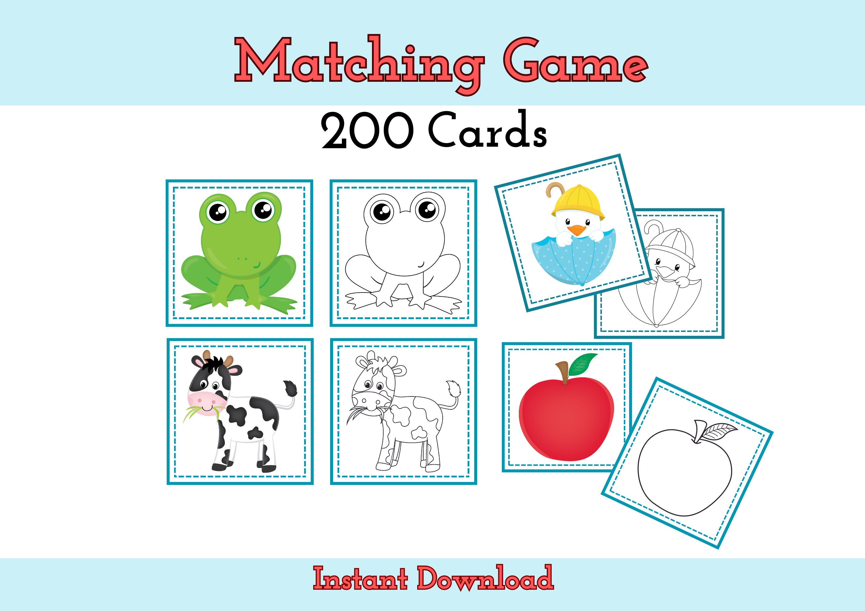 Matching Card Game, Printable Activity for Toddlers, Fine Motor Skills ...