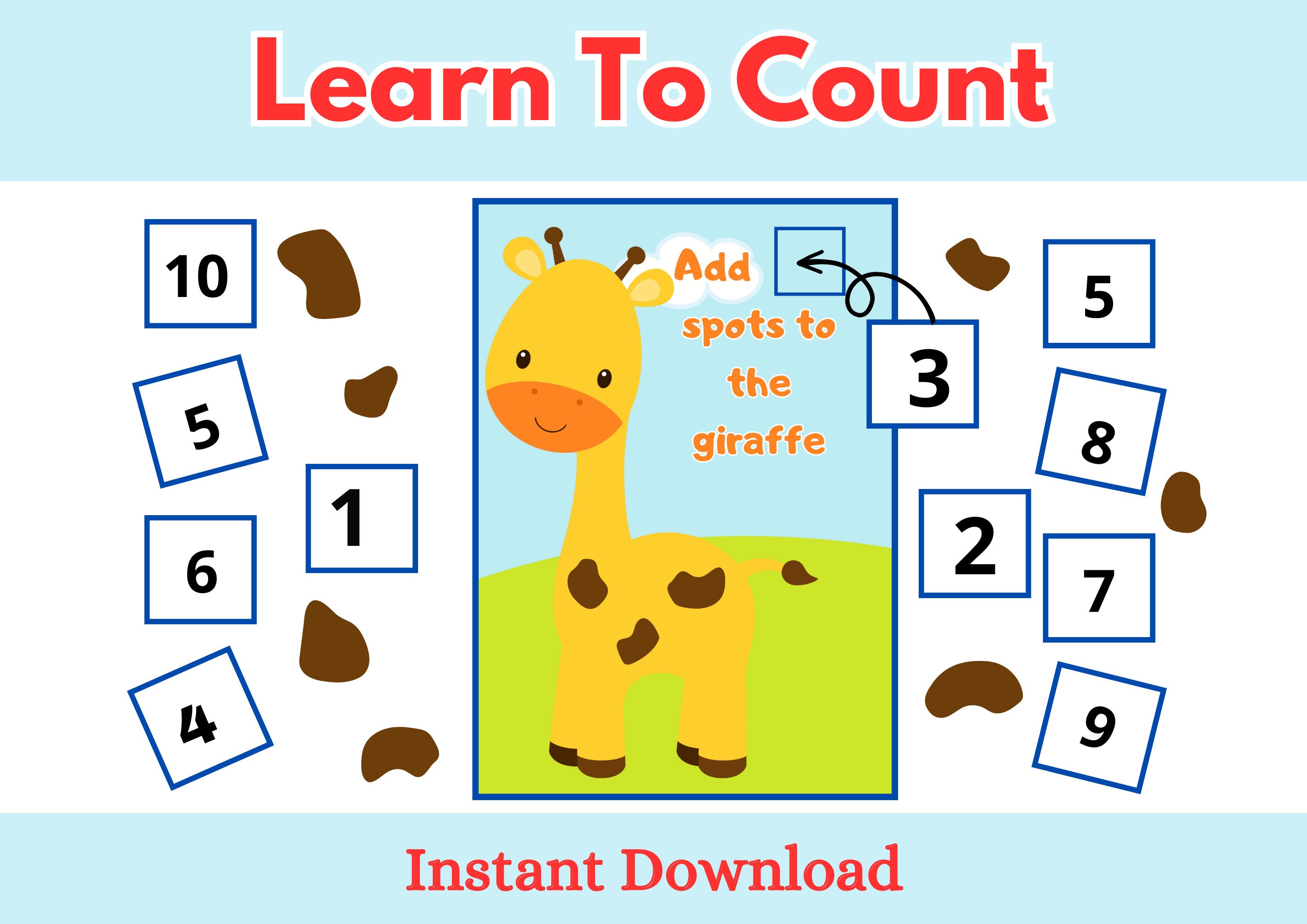 Giraffe Counting Activity Numbers 1 to 10 Count for Kids - Etsy
