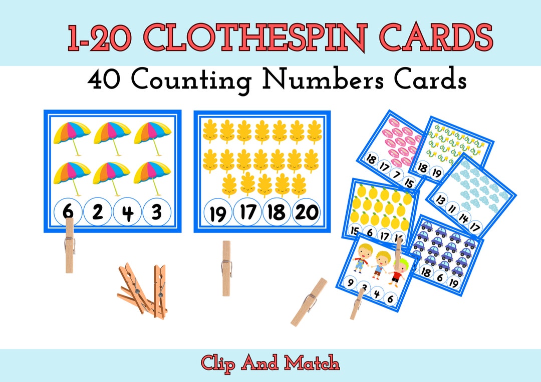 Activité : Cartes à pince à linge : 1 à 20, Cartes à compter des ...