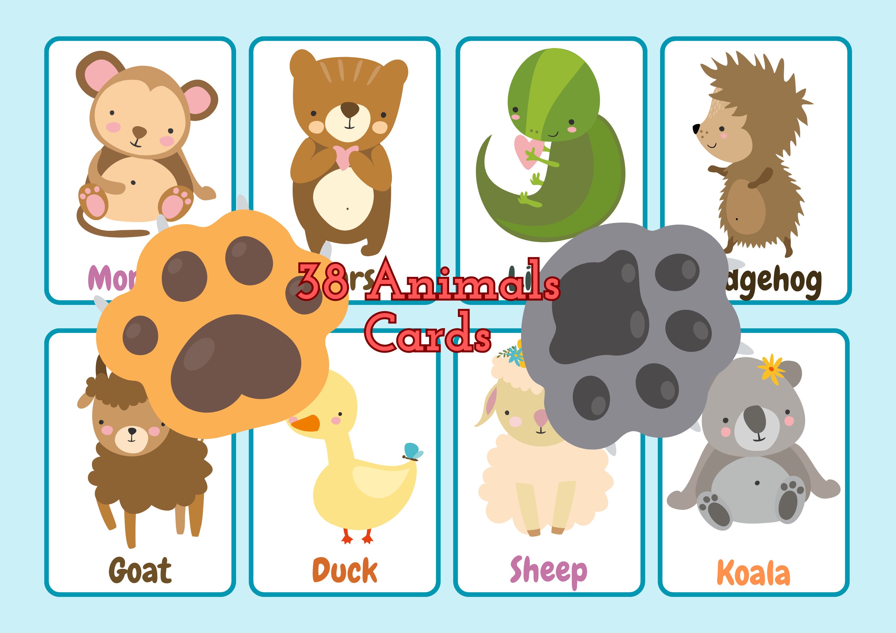 Animals Cards Montessori Flashcards Pre-school Cards - Etsy