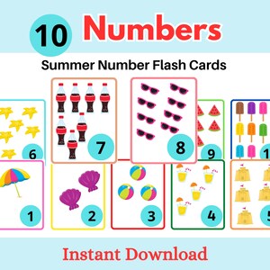 Summer Number Flash Cards, Printable Counting Cards Activity - Etsy
