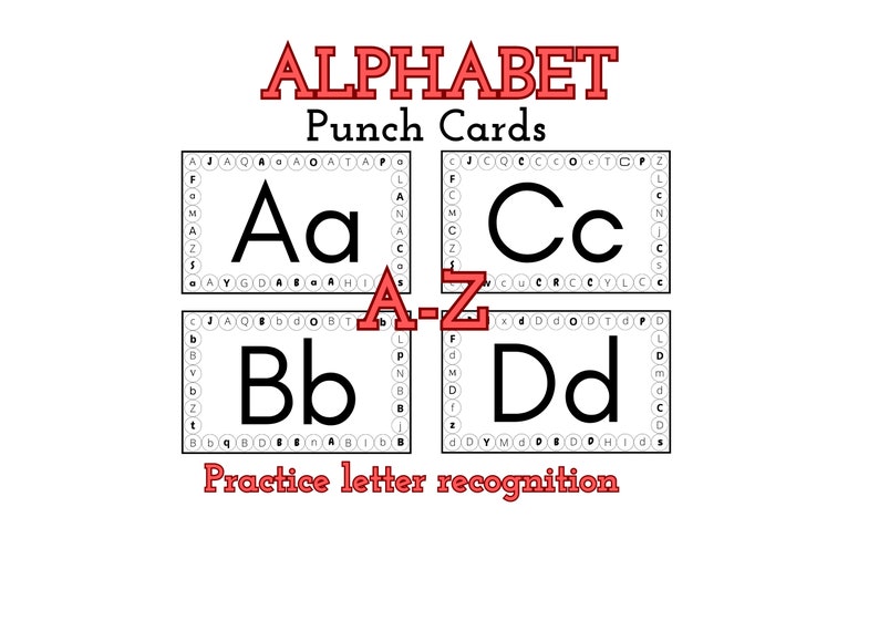 Alphabet Hole Punch Fine Motor Letter Cards for Preschool, Kindergarten ...
